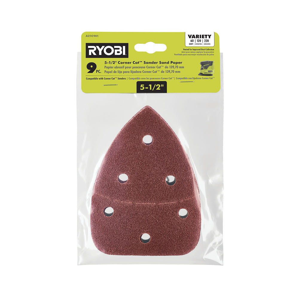 9 PC. 5-1/2" CORNER CAT SANDER SAND PAPER – RYOBI Tools Canada